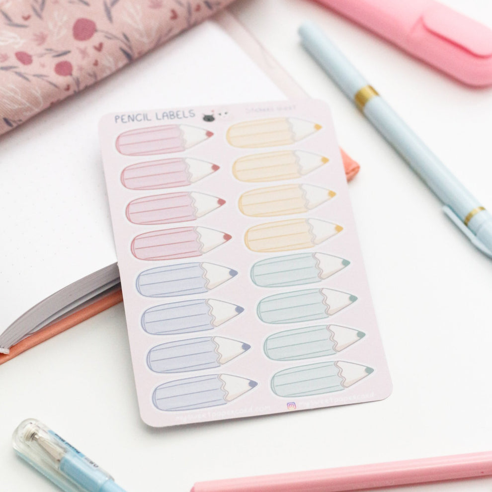 Pastel pencil stickers - Name labels for school supplies - Back to sch ...